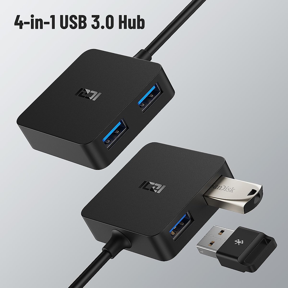 ICZI USB 3.0 Hub, 4-Port Data USB Hub with 4ft Long Cable, USB Splitter Adapter for MacBook, Mac Mini, Surface Pro, XPS, Laptop, PC, Flash Drive, Mobile HDD