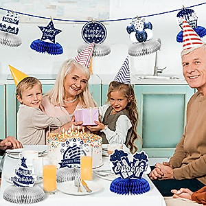 9 Pieces Happy Birthday Party Decorations Birthday Table Centerpieces Happy Birthday Honeycomb Centerpieces for Men and Woman Birthday Party Supplies (Blue Silver)