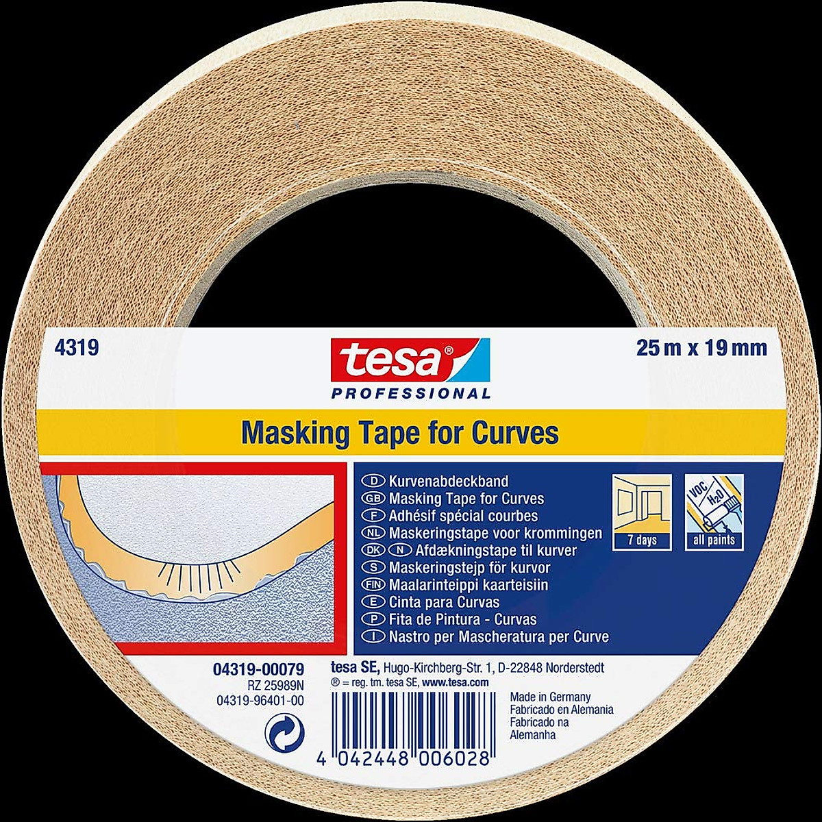 tesa 4319 Masking Tape for Curves, 19mm x 25m