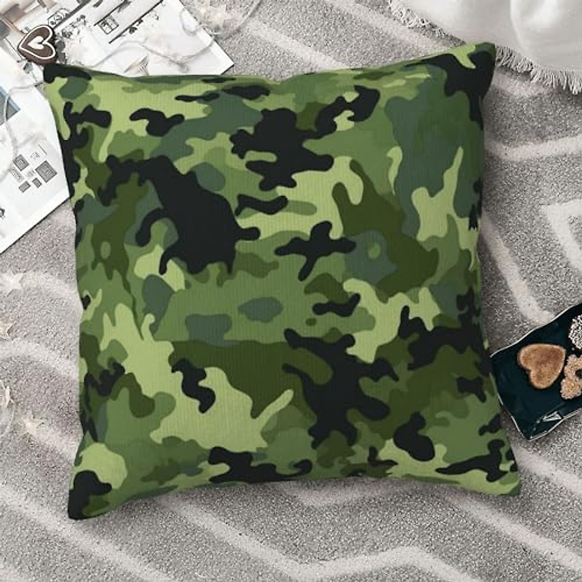 AdaNti Camo Green Print Corduroy Throw Pillow Covers Soft Square Throw Pillow Case Home Decorations for Bed Sofa Living Room 16"x16"