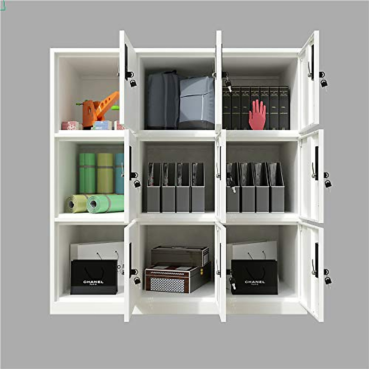 MECOLOR Full White Color Metal Office and Home Storage Cabinet Locker with 9 Doors Garage Tool Cabinets (Full White, 9D)…