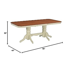 East West Furniture NAT-WHI-TP Napoleon Kitchen Table - a Rectangle Dining Table Top with Butterfly Leaf & Double Pedestal Base, 40x78 Inch, Buttermilk & Cherry