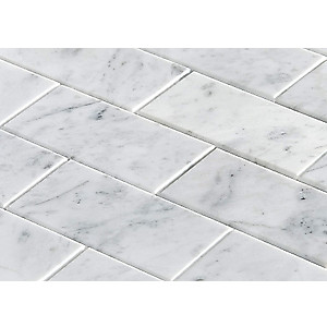 Simple Tile - DIY Peel and Stick Genuine Marble Mosaic Tile for Kitchen and Bathroom Backsplash, Carrara White 2"X4" Big Brick Deep Belveled, 12"X12"X1/4", Polished (Sample 12"X4")