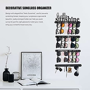 Dancenser Decorative Sunglass Organizer Wall Mounted, Metal Sunglasses Holder for Multiple Glasses, Sunglass Storage, Hello Sunshine Modern Eyeglasses Display, Key Holder for Wall with 6 Hooks, Black