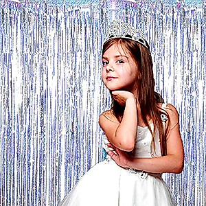 4 Pack Silver Tinsel Foil Fringe Curtain Backdrop, 3.28Ft x 8.2Ft Metallic Streamers for Photo Booth Props Wedding Bridal Shower Bachelorette Birthday Halloween Christmas Party Decoration