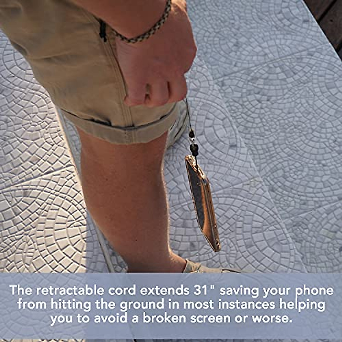 Phone Assured Phone Tether - 31" Safety Anti Theft Retractable Phone Clip - Anti-Drop Travel Clip - Black Smartphone Clip for Pants or Purse - Universal Connection Fits Any Smartphone Case (1 Pack)