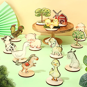 14Pcs Farm Animals Wood Table Centerpieces Farm Creatures Cutout Shapes Table Toppers Farm Themed Baby Shower Decorations Wooden Barnyard Farm Animal for Birthday Party Supplies
