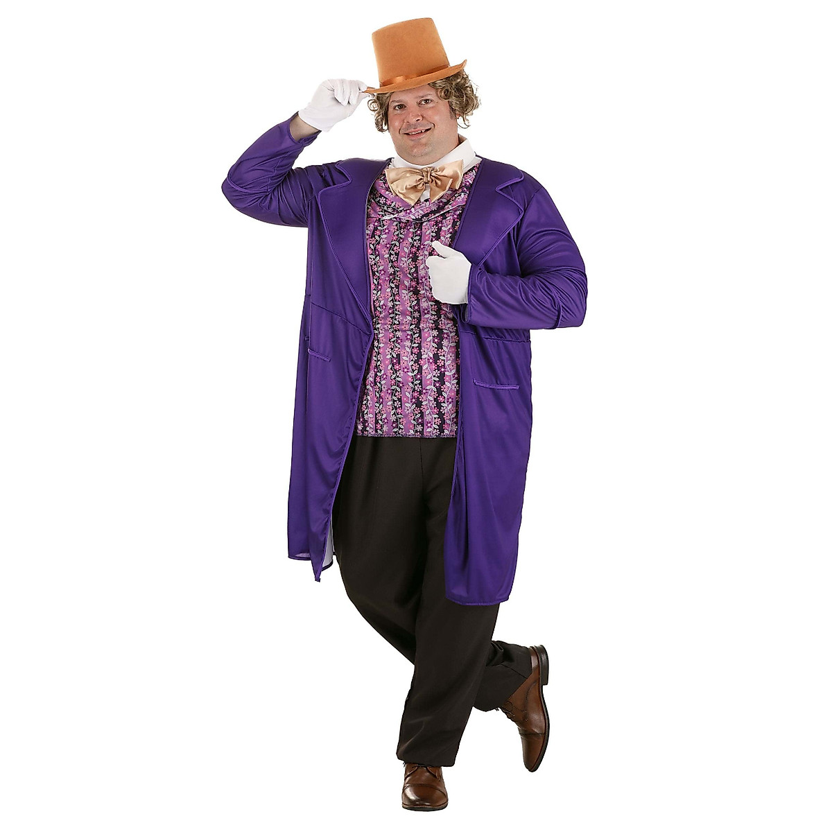 Plus Size Willy Wonka Costume for Men, Purple Jacket Chocolate Factory Uniform for Movie Cosplay & Halloween 4X