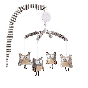 Levtex Baby - Night Owl Musical Rotating Baby Crib Mobile - Fun Knit Owls - Grey, Tan and Cream - Nursery Accessories