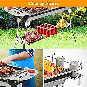 Portable Charcoal Grills,Outdoor Folding Barbecue Grill, Stainless Steel Foldable BBQ Grill Set w/ Spice Plate&Storage&Holder,Large Kabob Smoker Grill for Cooking Camping Picnic Garden Party-US Spot