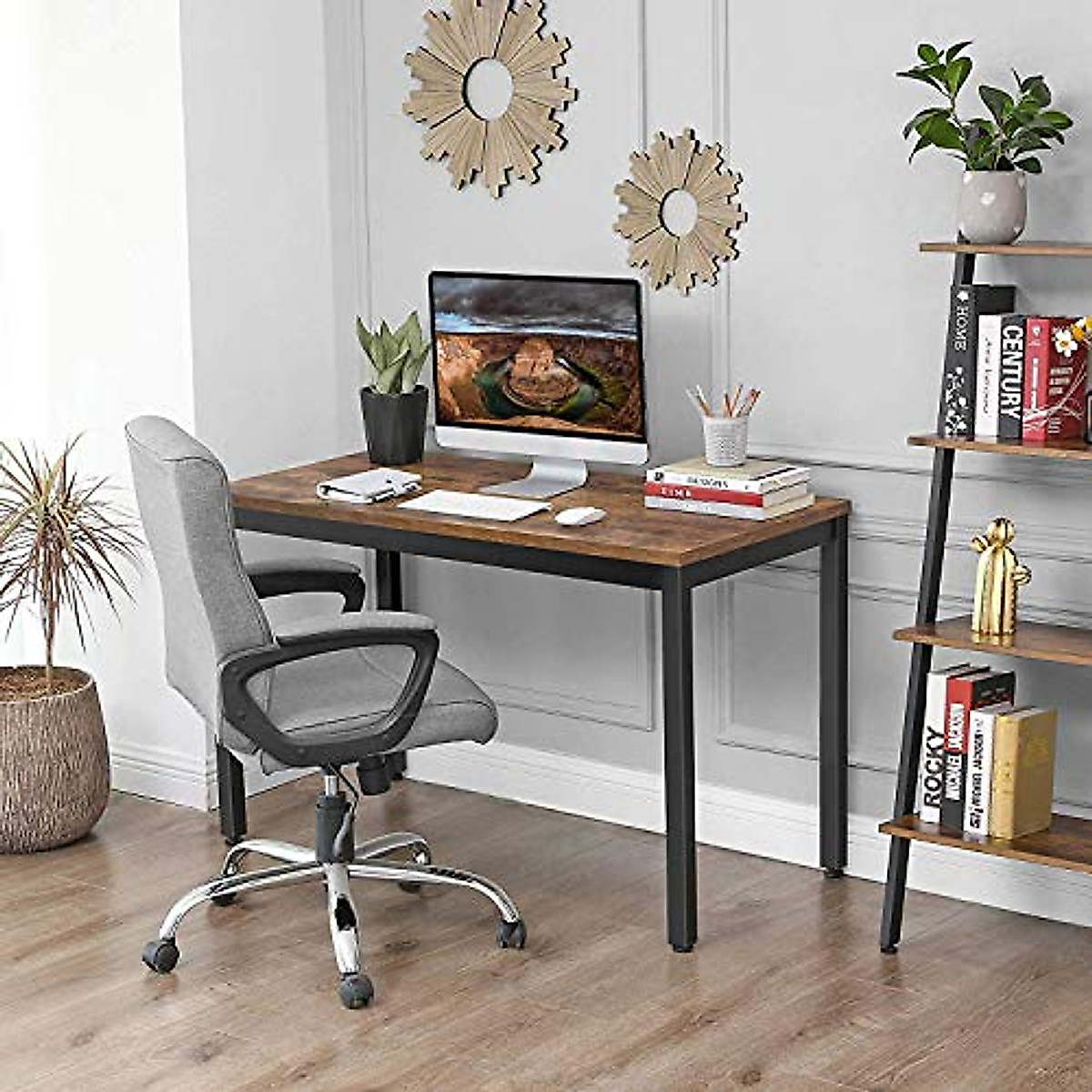 VASAGLE, 47.2 Computer Writing Desk with Stable Metal Frame, Inch Multifunctional Table in Home Office, Living Room, Rustic Brown