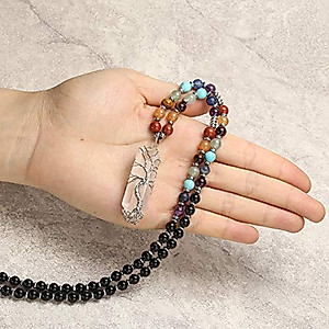 Jovivi Natural Black Obsidian 7 Chakras Healing Crystals Necklace Wire Wrapped Clear Quartz Pendant Healing Pointed Reiki Energy Balancing