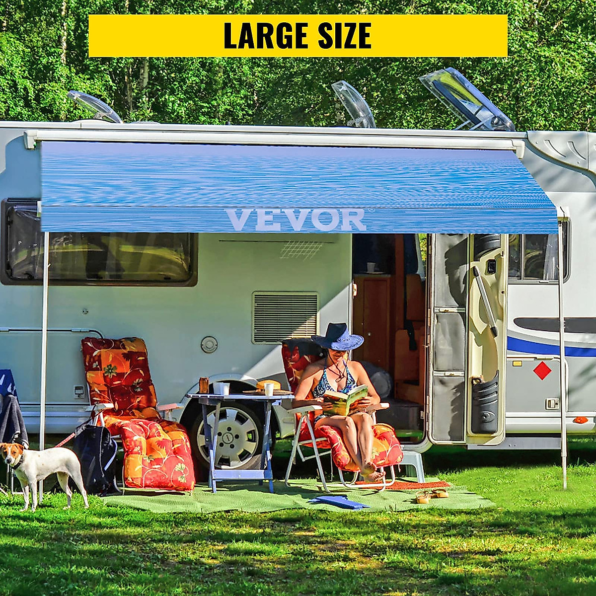 VEVOR RV Awning 15' Camper Awning Fabric, Trailer Awning Canopy Patio Camping Car Awning, Durable 15oz Vinyl Roller Tube for RV, Van, SUV, Patio Awning Replacement Ocean Blue Fade