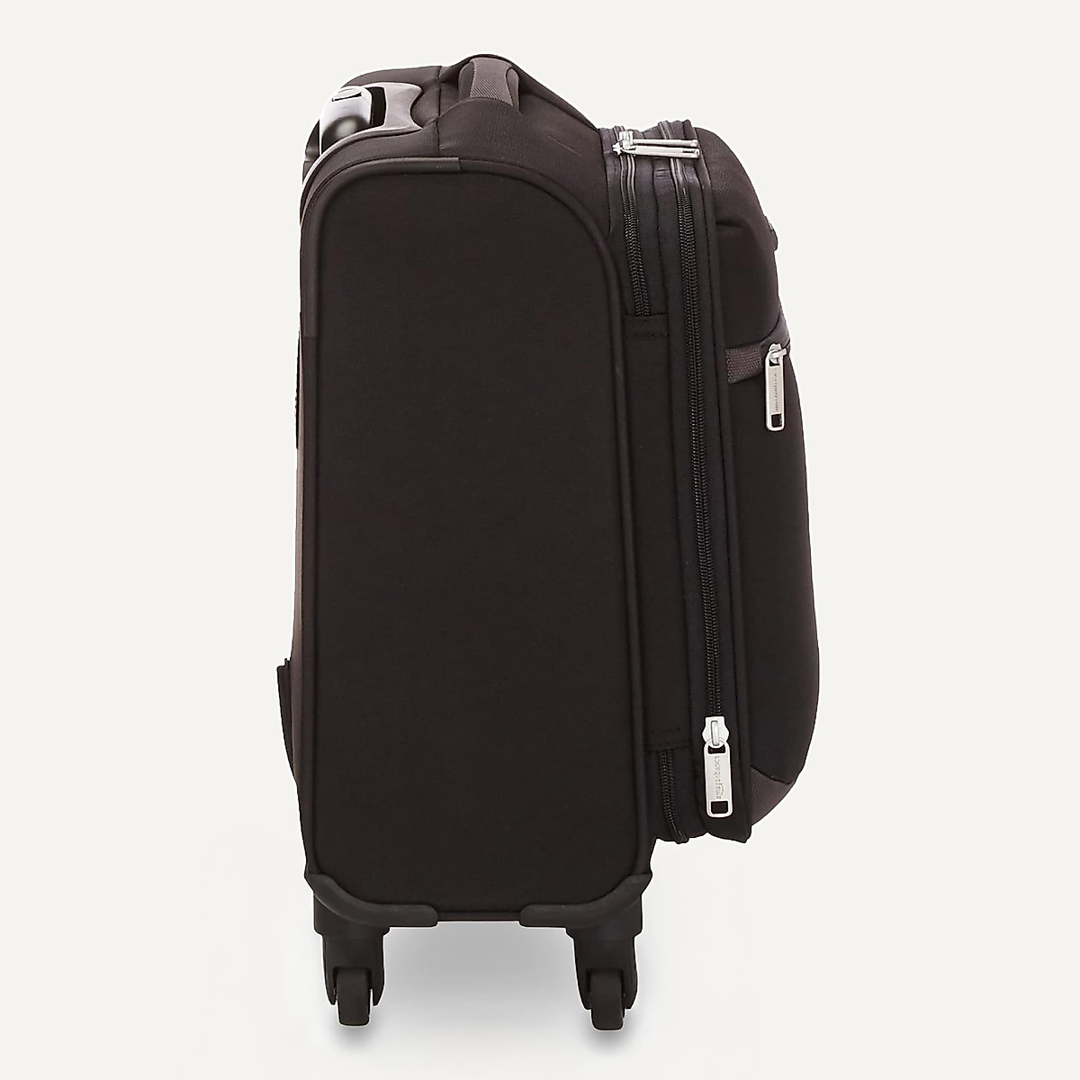 Amazon Basics Luggage, 18" Small Carry-On Softside Suitcase With Wheels, With Four 360-Degree Multi-directional Spinner Wheels, Expandable Space, Zippered Pocket and Straps, Telescopic Handle, Black