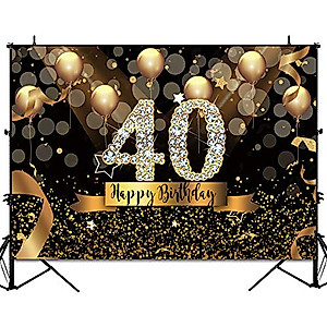 Sensfun 7x5ft Happy 40th Birthday Party Photography Backdrop Glitter Black and Gold Balloons Background for Adult Fabulous 40 Bday Party Decorations Shining Diamond Fifty Years Old Photo Booth Banner