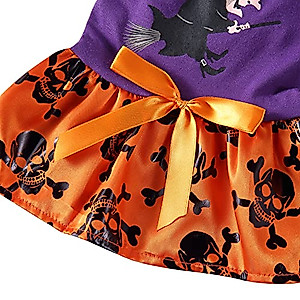 Filhome Halloween Dog Dress, Wizard Skeleton Puppy Clothes Dog Cat Bowknot Princess Skirt Costume, Girl Dog Apparel Outfits(Wizard,M)