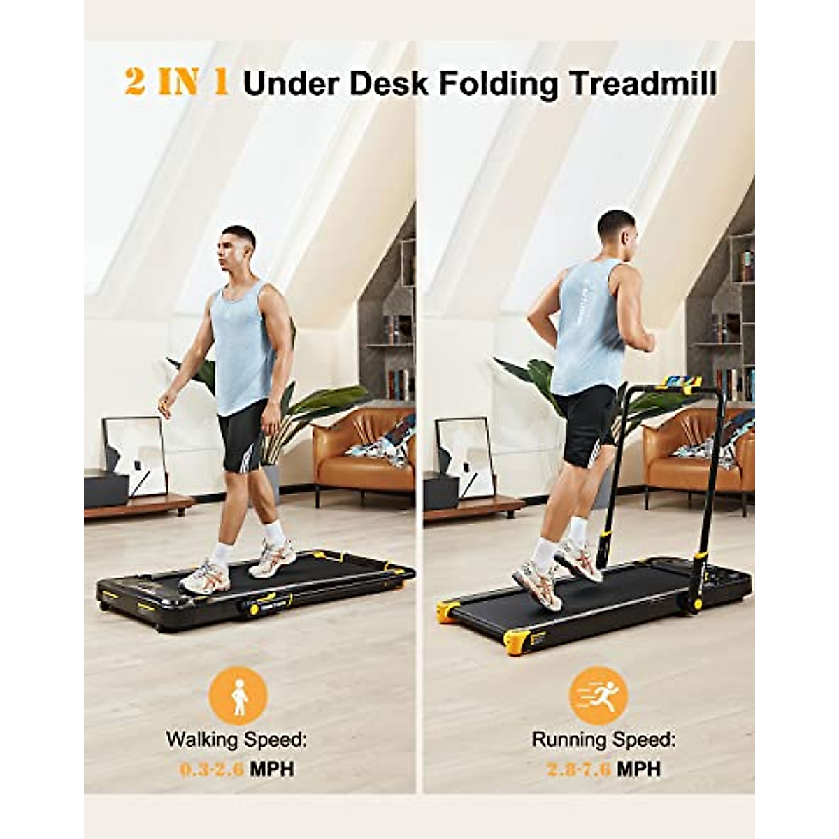 TIMETOOK Under Desk Treadmill, 2 in 1 Folding Treadmill 2.5HP Walking Treadmill with 265lb Weight Capacity, Walking Pad Design, Electric Foldable Treadmill for Home Office