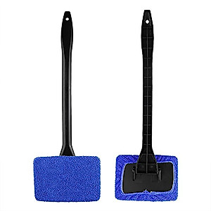 TOPINCN Windshield Tool, Car Window Cleaner with Unbreakable Extendable Long Reach Handle and Washable Reusable Microfiber Cloth(Green)