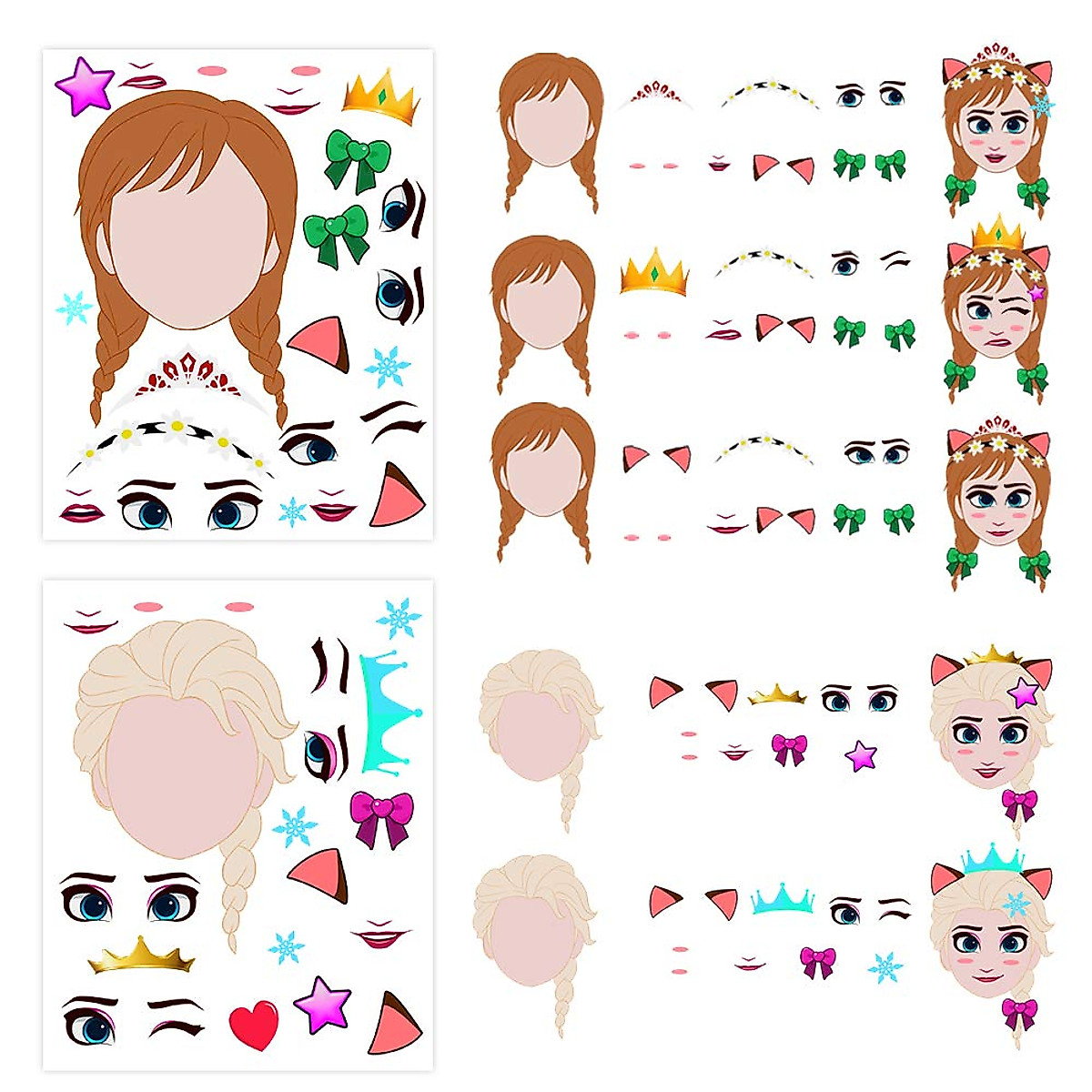 36 Pieces Sticker Sheet, Sticker Packs Kids, Princess Stickers for Kids, Make a Face Stickers Sheets, Make Your Own Sticker, Party Game Stickers DIY Activities Stickers for Kids Ages 4-8