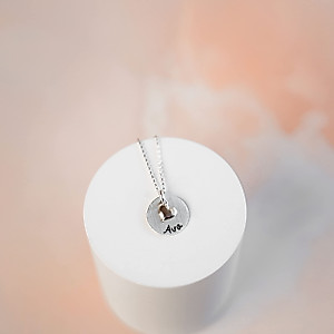 My Little Heart Personalized Sterling Silver Necklace. Customize 1 Round Sterling Silver Disc with a Name of your choice. Matte Finish. Choice of 925 Chain. Gifts for Her, Mom, Girlfriend, Wife