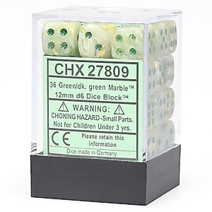 DND Dice Set-Chessex D&D Dice-12mm Marble Green and Dark Green Plastic Polyhedral Dice Set-Dungeons and Dragons Dice Includes 36 Dice – D6, Various (CHX27809)