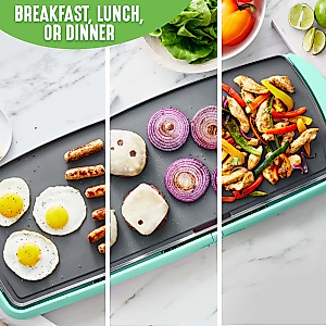 GreenLife 20" Electric Griddle, Extra Large Surface for Pancakes Eggs Fajitas, Healthy Ceramic Nonstick Coating, Stay Cool Handles, Removable Drip Tray, Temperature Control, PFAS-Free, Turquoise
