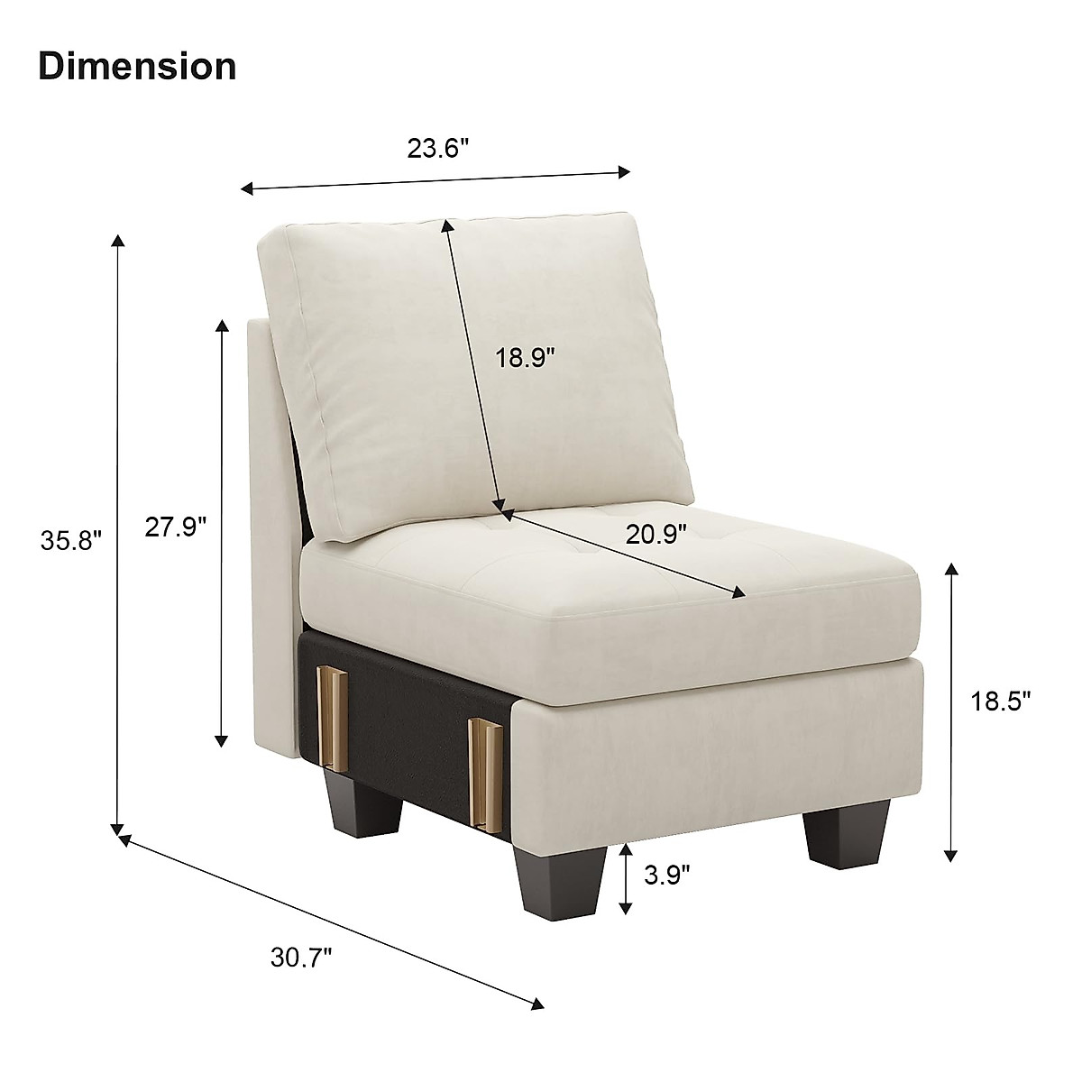 Belffin Velvet Single Seat Module for Modular Sectional Sofa Couch Accent Armless Sofa Couch Chair Modern Fabric Beige