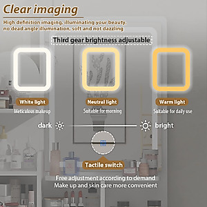 FUFU&GAGA Vanity Set with Rectangular Mirror, Makeup Vanity Dressing Table with 5 Drawers, Shelves, Dresser Desk and Cushioned Stool Set (B White/Lighted Mirror)