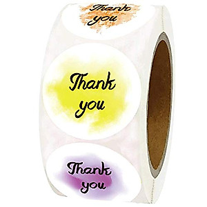 Colorful Thank You Stickers Roll 1.5 Inch Thank You Business Labels for Small Shop Packaging Wedding Baby Shower Gifts Bags Envolope Seals 500 Pcs