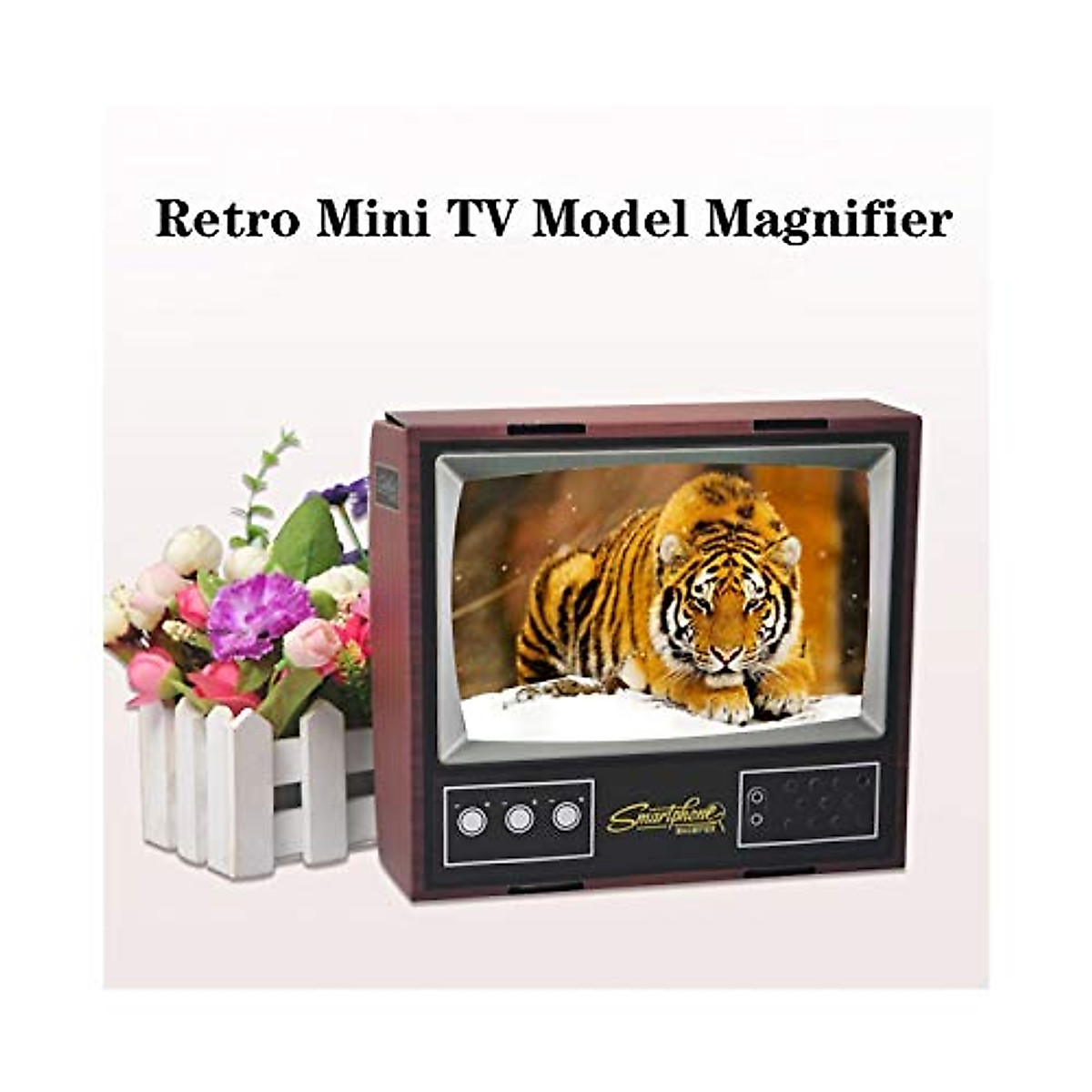 3D Cell Phone Screen Magnifier Mini Retro TV Amplifier 8 Inches 3X Magnifying Glass with Foldable Holder Stand for Smartphone Movie Video Brown