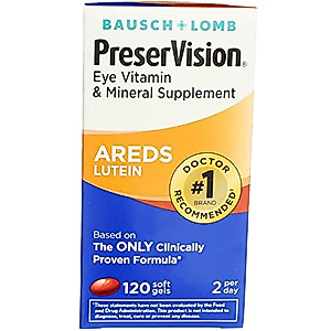 Bausch & Lomb PreserVision Eye Vitamin and Mineral Supplement, Lutein, 120 Soft Gel Formula (Pack of 1)