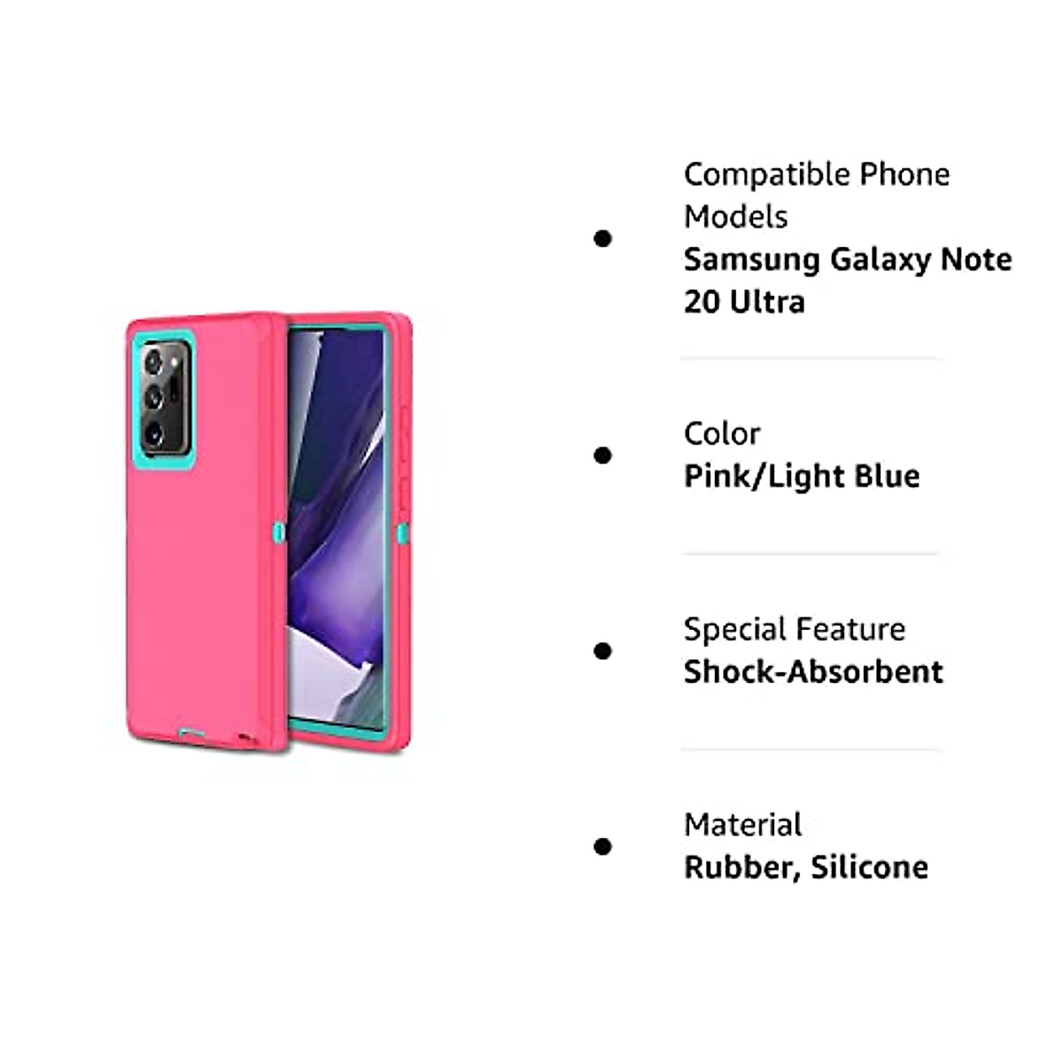 MXX Galaxy Note 20 Ultra Heavy Duty Case - 3 Layer Shockproof Protection (Pink/Light Blue)