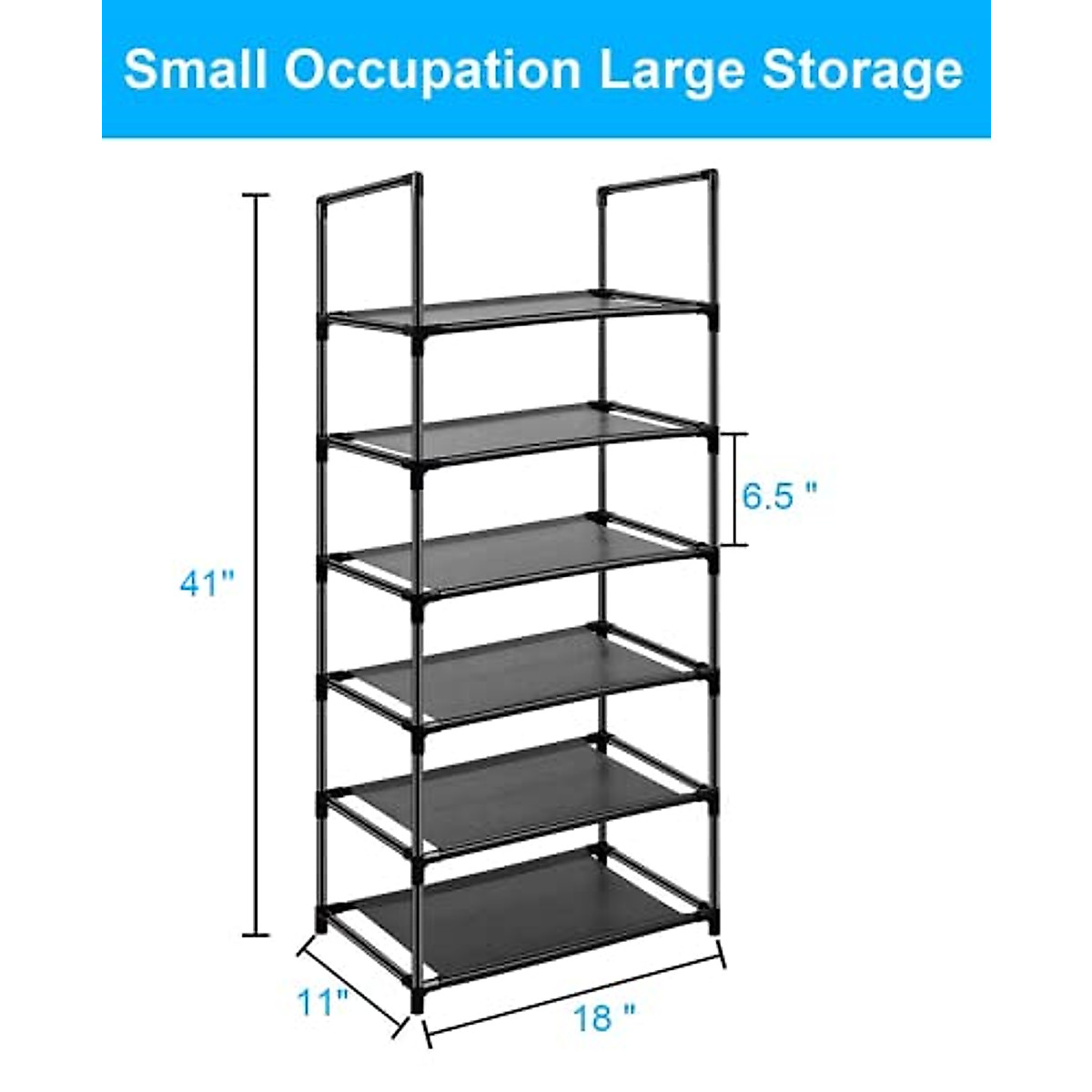 Easyhouse 6 Tier Metal Structure Free Standing Shoe Rack for Small Space Entryway, Bedroom, Closet, Narrow Vertical Shelf Organizer for Space Saving Storage