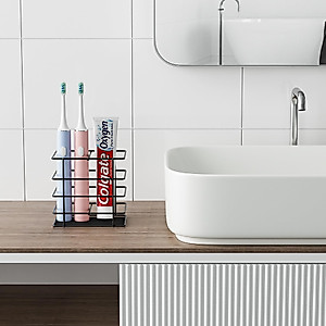 Oasiteege Adhesive Toothbrush Holder Wall Mounted, Suction Cup Toothpaste Organizer for Shower, Hanging Razor Tooth Brush Holder Storage Caddy with Drainage, Black Bathroom Accessories and Decor