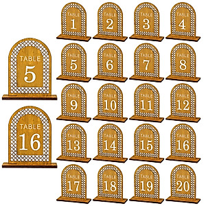 20pcs Wooden Table Numbers, Rattan Arch Table Numbers 1-20 Wedding Reception Table Numbers with Stands for Wedding Banquet Restaurant Party Decor