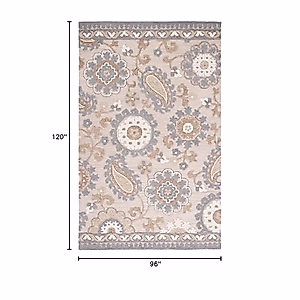 SAFAVIEH Blossom Collection Area Rug - 8' x 10', Grey & Beige, Handmade French Country Floral Wool, Ideal for High Traffic Areas in Living Room, Bedroom (BLM375F)