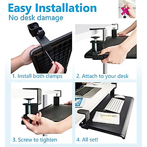 MAX SMART Clamp On Keyboard Tray w Mouse Pad, 33inch Large, Easy Assembly, Under Desk Ergonomic Keyboard Tray, Black
