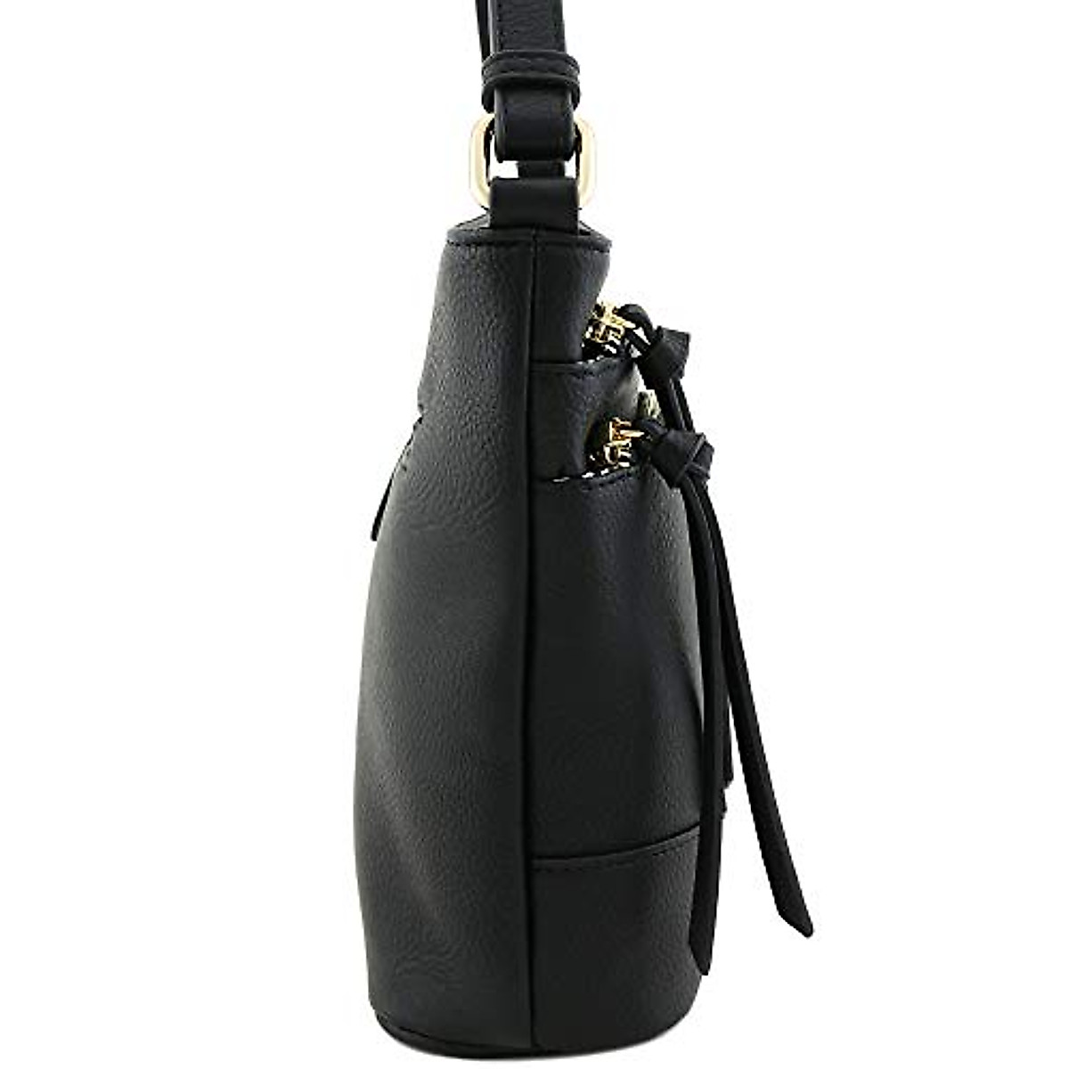 FashionPuzzle Triple Zipper Pocket Medium Crossbody Bag (Black)