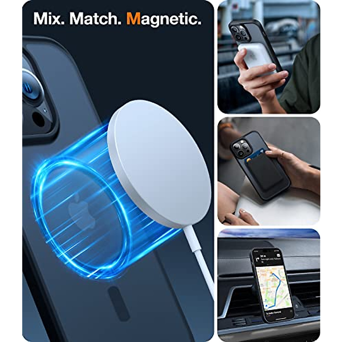TORRAS Magnetic Designed for iPhone 13 Pro Max Case, Military Grade Drop Tested, Compatible with MagSafe, Shockproof Translucent Hard Back Soft Slim Protective Case for iPhone 13 Pro Max, Black