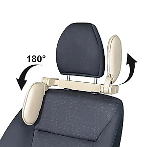 SanLead Car Headrest Pillow Beige, Adjustable Car Seat Head Neck Support, Memory Foam Road Pal Headrest, U Shaped Kids Car Sleeping Pillow for Travel