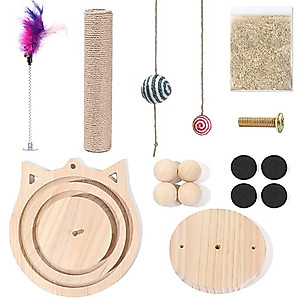Marchul Cat Scratching Post with Hanging Ball, Kitten Sisal Scratcher Toy with 2 Layer Tracks Spinning Balls, Cat Tracking Interactive Toys for Indoor Cats and Kittens