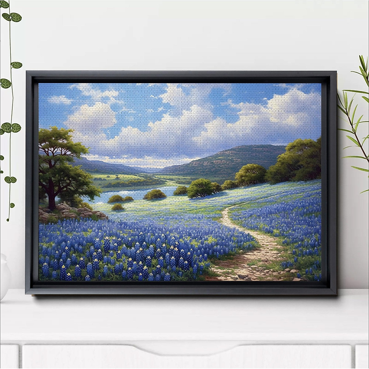 Enchanting Texas, Native Texas Hill Country Bluebonnet Landscape - Fine Art Print Mounted in a White Mat Board