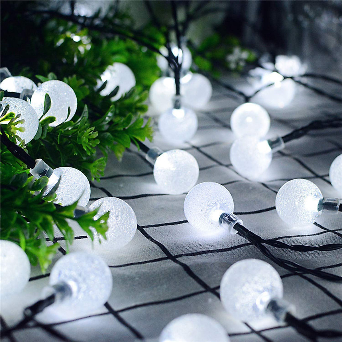 SNOMYRS Solar Outdoor Light String 50LED/22.9 Feet Waterproof Solar Crystal Ball Light with 8 Lighting Modes Suitable for Garden Courtyard Family Porch Wedding Party Decoration (Pure White)