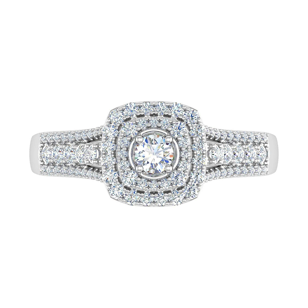 1/2 Carat Cushion Shape Halo Diamond Engagement Ring in 10K White Gold (Ring Size 5.75)