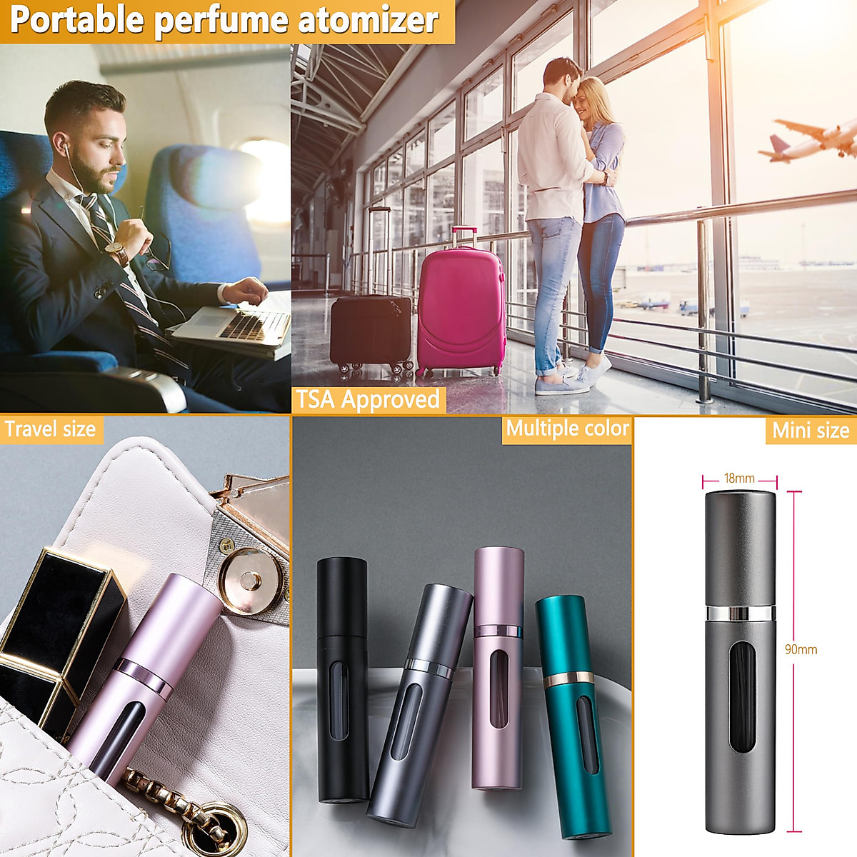 ANTOKX Perfume Travel Refillable Bottle - 5ML Pocket Perfume Atomizer, Travel Perfume Atomizer Refillable Perfume Spray Bottle, Portable Perfume Sprayer for Women and Men (Gray)