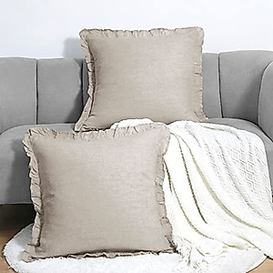 PHF 100% Linen Euro Sham With Ruffle, 26" X 26", Set of 2, No Insert, Washed Soft French Flax Throw Pillow Covers, Ultra Breathable Durable Comfy Shams for Bed Couch Sofa