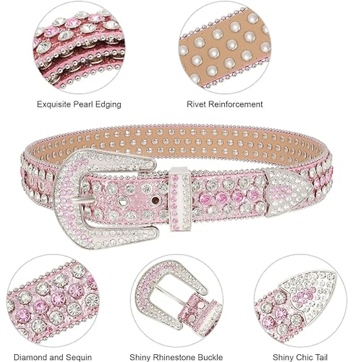 Xpvezl Studded belt Rhinestone Belt for Women Men Belts Cowgirl Bling Silver Leather Belt Western Belt Gifts Festivals Christmas Party Belt Wide Womens Belts Belts for Women Women's Belt(Pink, M)