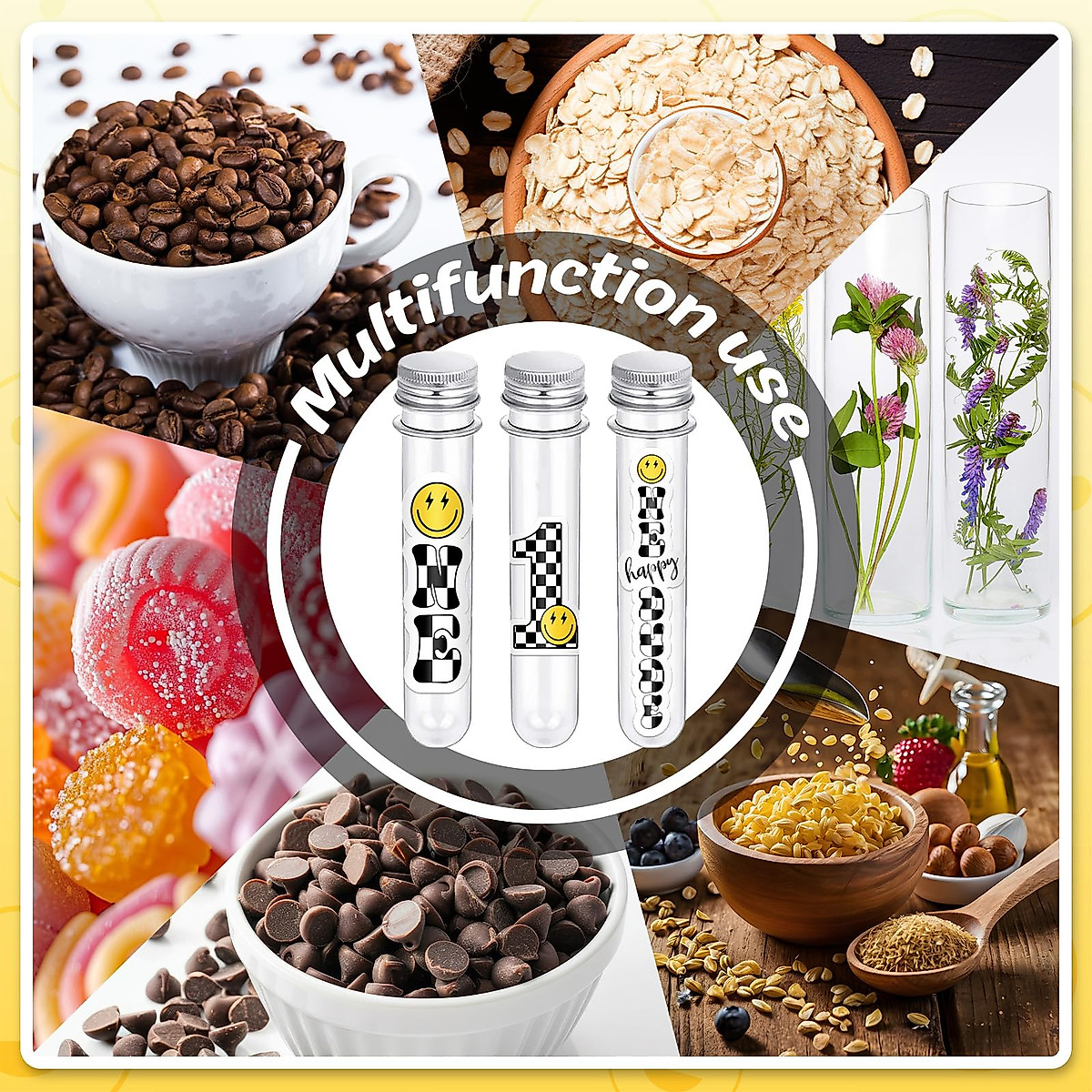 Whaline 30Pcs One Happy Dude Plastic Test Tubes Science Party Test Tubes with Screw Caps Stickers Clear Candy Storage Vials Gumball Candy Container for First Birthday Party Favors