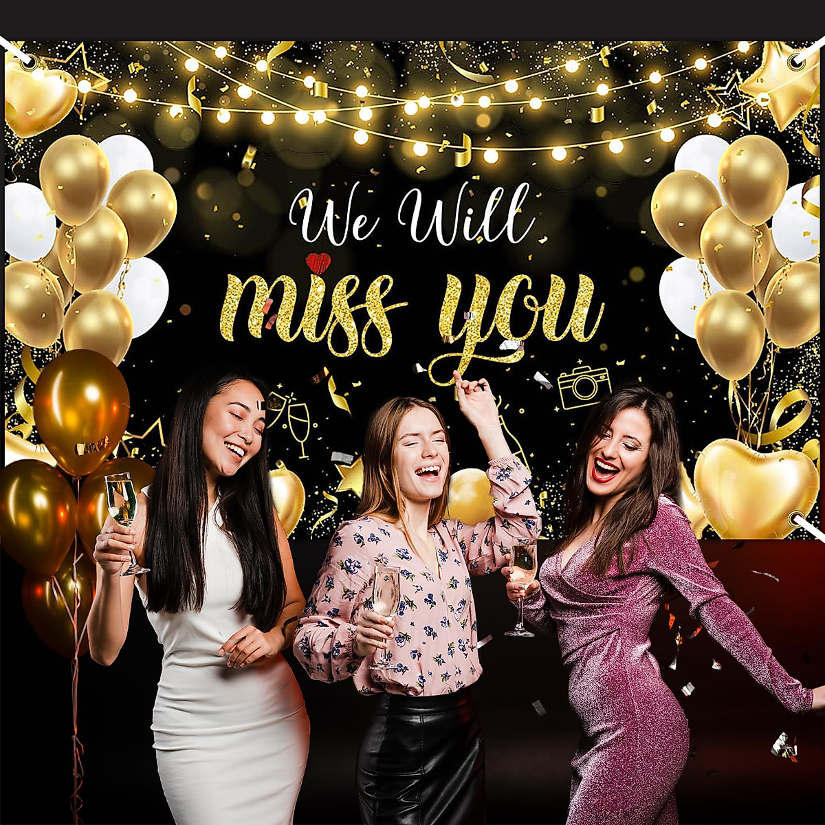 Avezano We Will Miss You Banner Black Gold We Will Miss You Decorations for Farewell Retirement Party Going Away, Graduation, Office, Friends Goodbye Party Decorations Banner 70.8x43.3inch