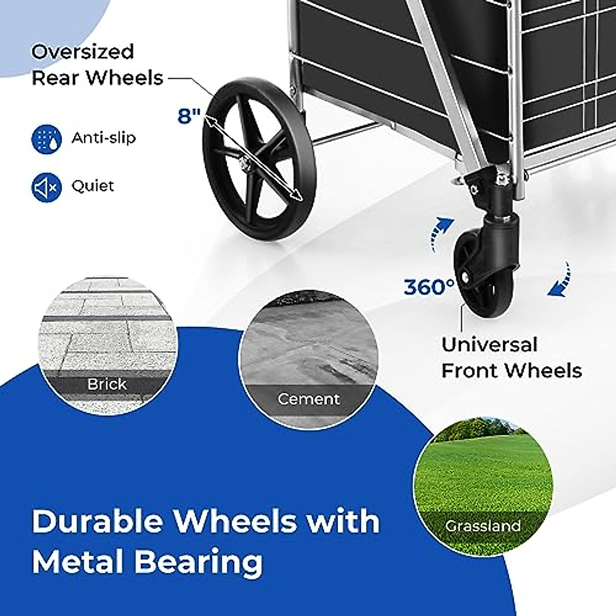 Goplus Shopping Cart for Groceries, Jumbo Upgraded Folding Grocery Cart with Waterproof Liner, 330 LBS Weight Capacity, 360° Rolling Swivel Wheels and Double Basket, Heavy Duty Foldable Utility Cart
